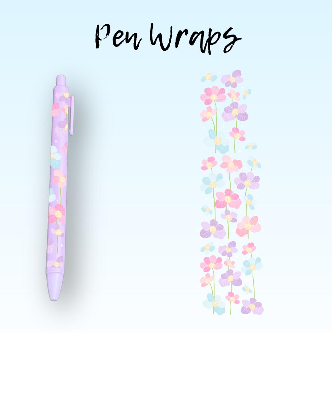 Pastel Pink, Blue, & Purple Flowers Pen Wrap for Ballpoint Pen UV DTF ...