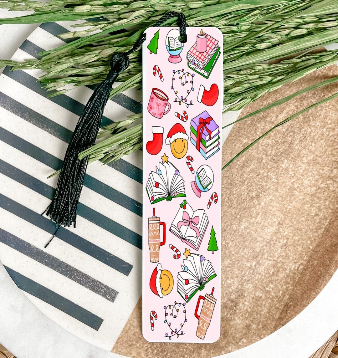 Christmas Bookstack Solid Pink UV DTF Bookmark Double Sided - Etsy