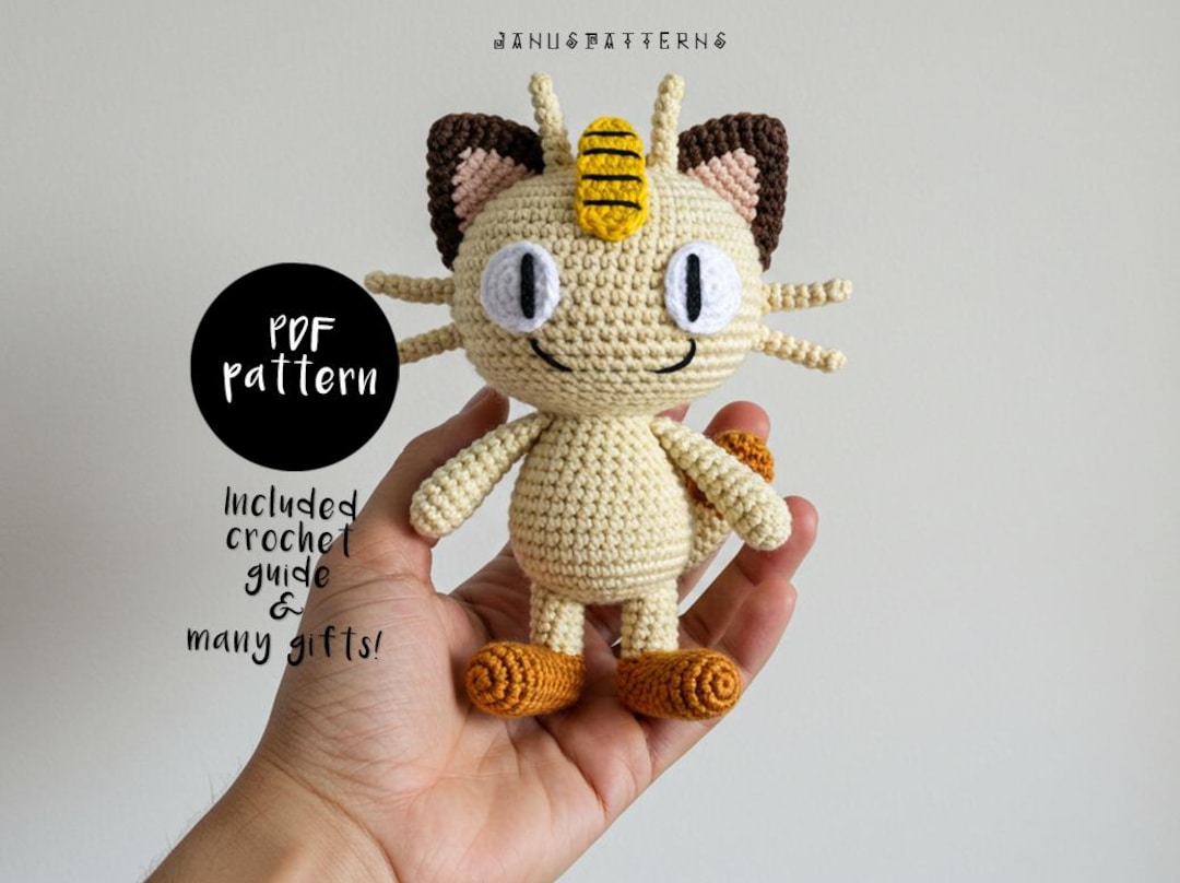 Crochet Pattern Pokemon Meowth Amigurumi Doll, Crochet Doll Pattern ...