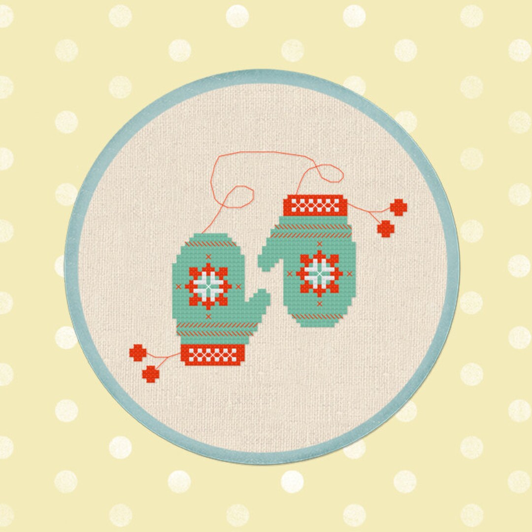 Cozy Knit Mittens Cross Stitch Pattern. Winter Modern Simple Cute ...