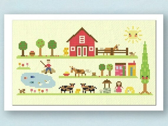 Farm Barn Scenes Cross Stitch Patterns Dimensions ~ Scenic Farm
