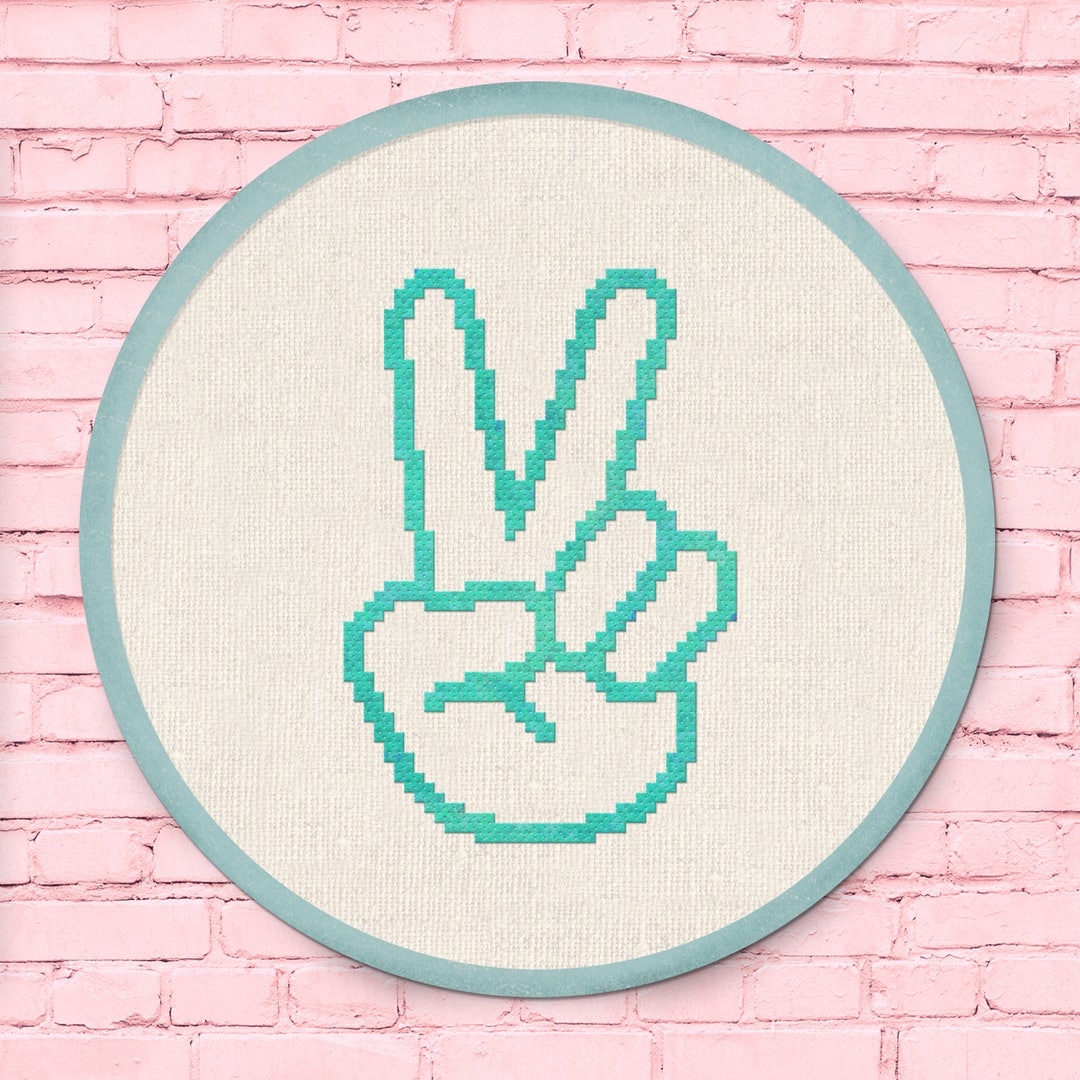 Peace Sign Cross Stitch Pattern, Modern Simple Cute Cool Sparkly Hand ...
