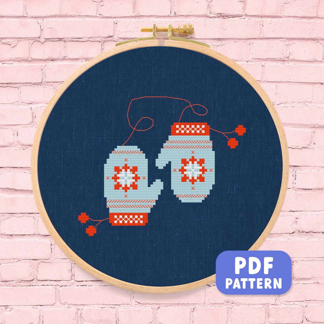 Mittens Cross Stitch Pattern: Blue and Red Winter Gloves Christmas ...