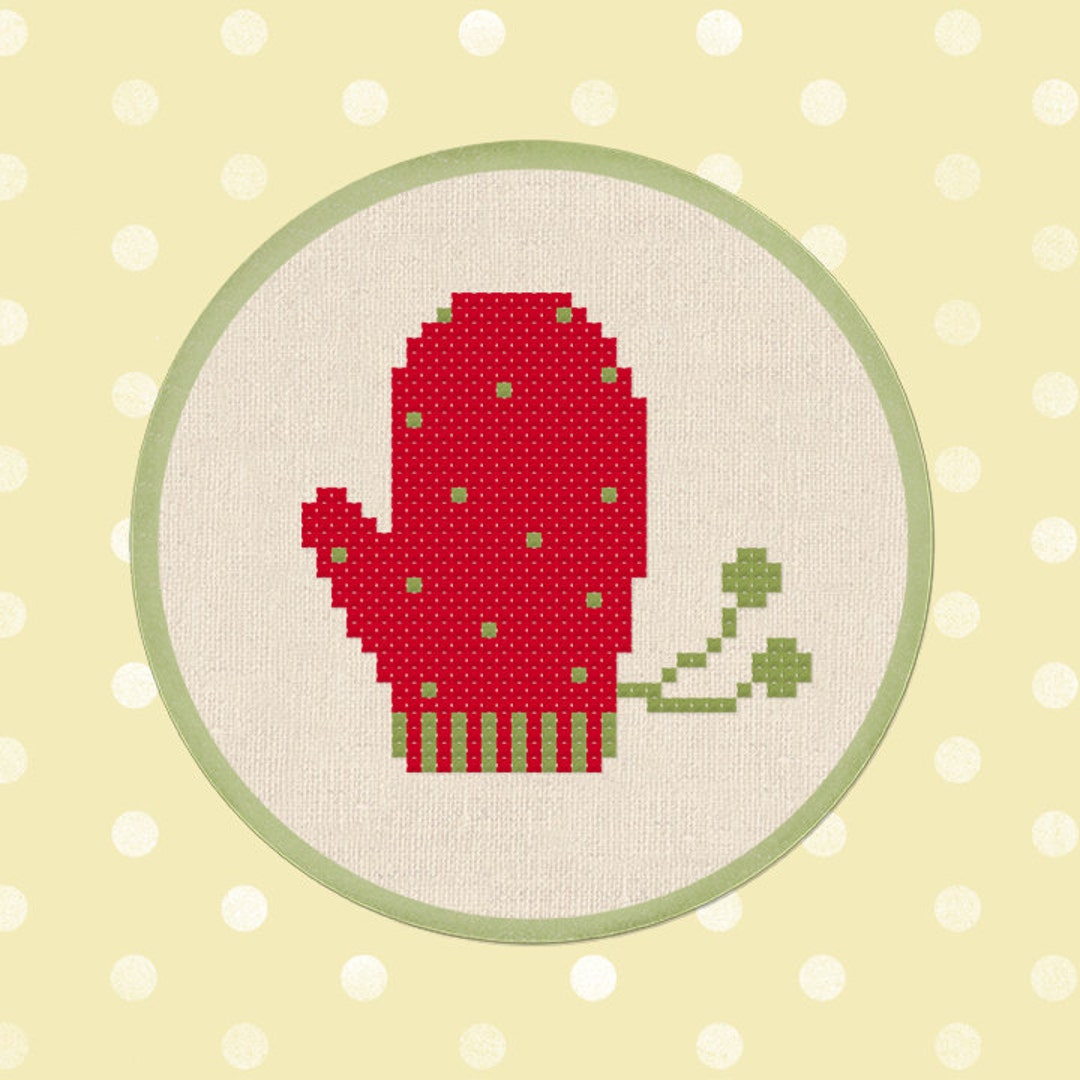 Red Mitten Cross Stitch Pattern, Winter Seasonal Decor, Modern Simple ...