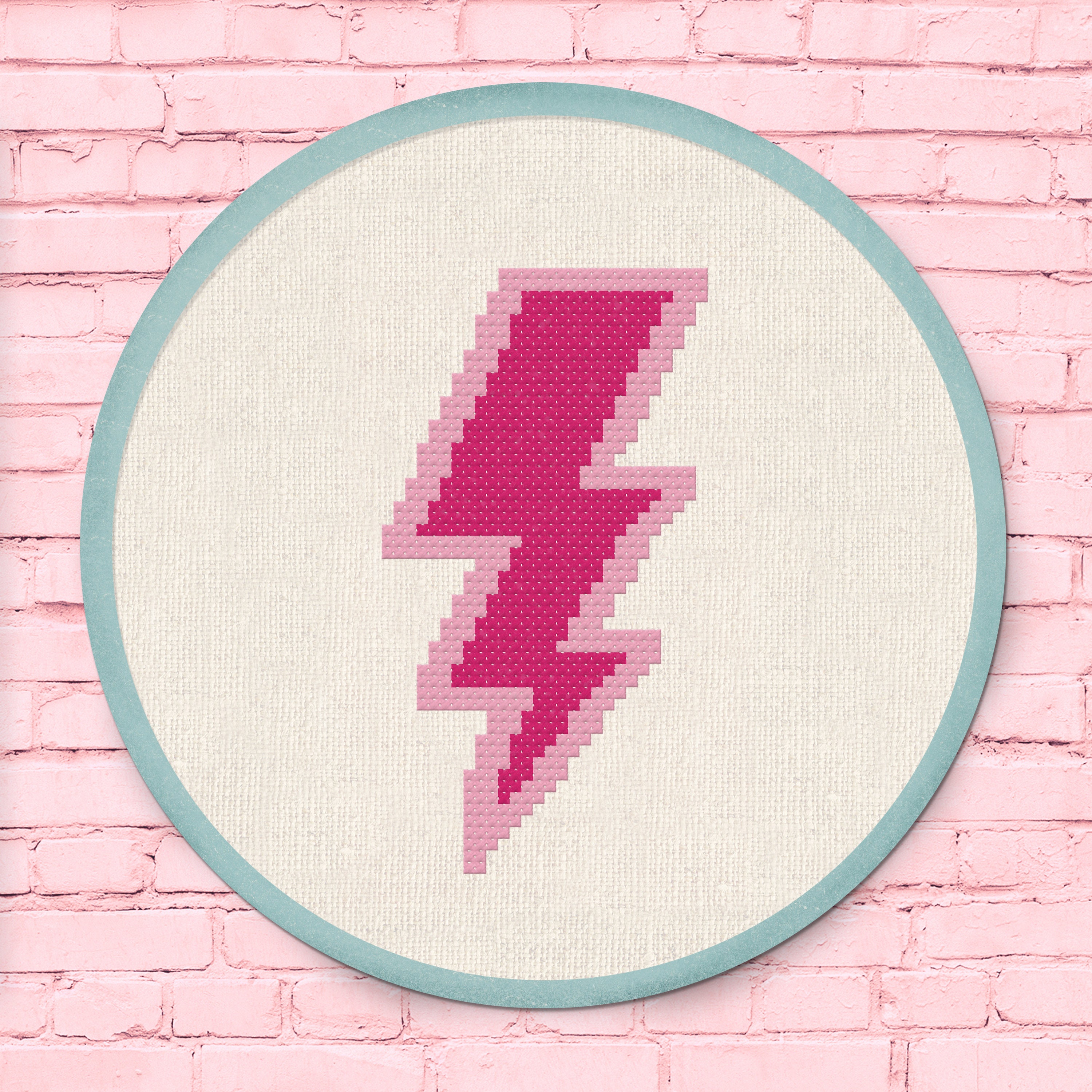 Pink Lightning Cross Stitch Pattern Modern Simple Cute Cool | Etsy