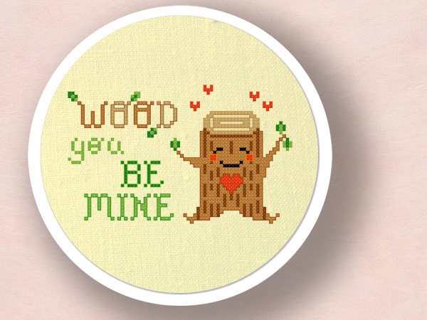 Wood You Be Mine. Cute Wood Stump Pun Cross Stitch PDF Pattern | Etsy