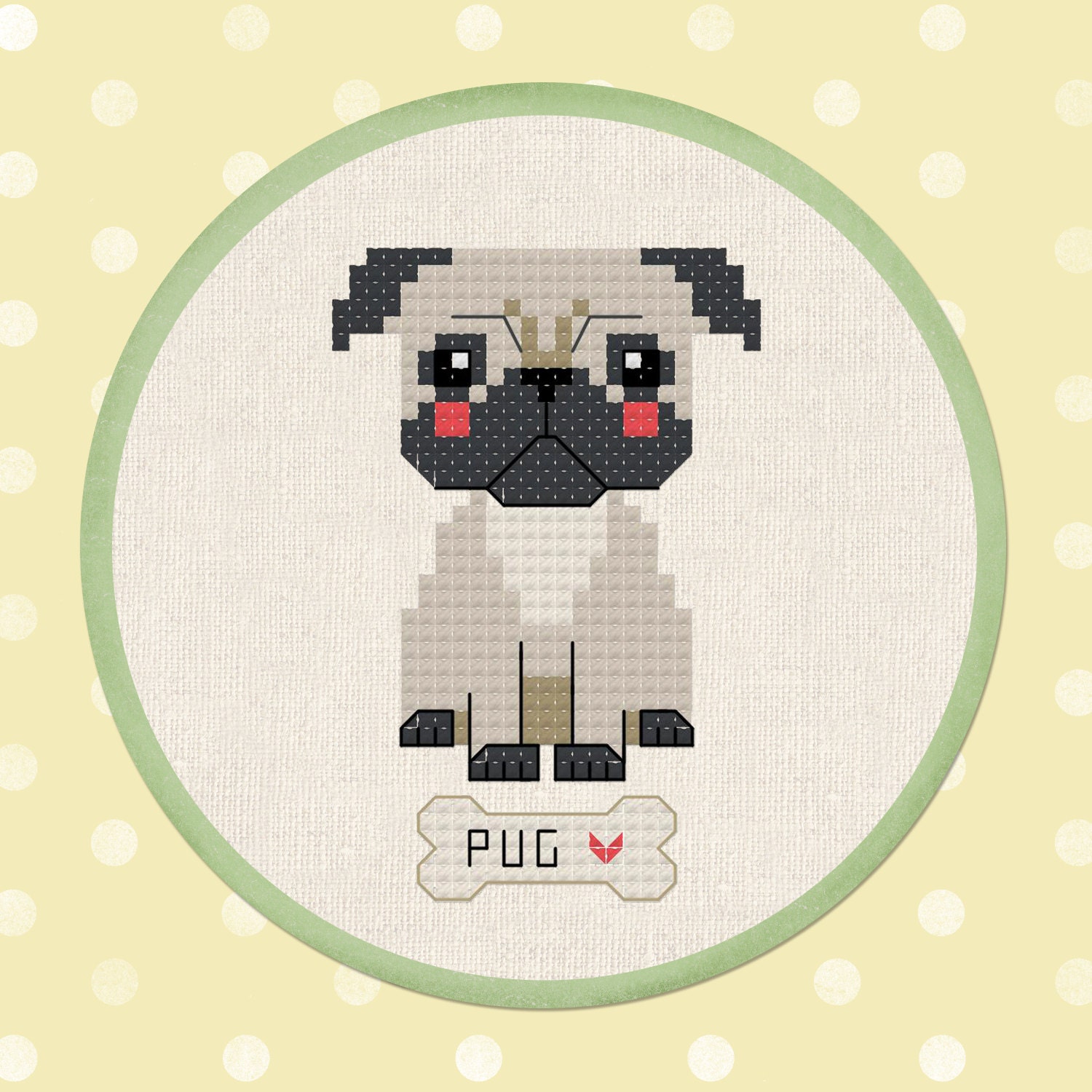 Cute Pug Cross Stitch Pattern, Pet Dog Cross Stitch, Modern Simple Cute ...