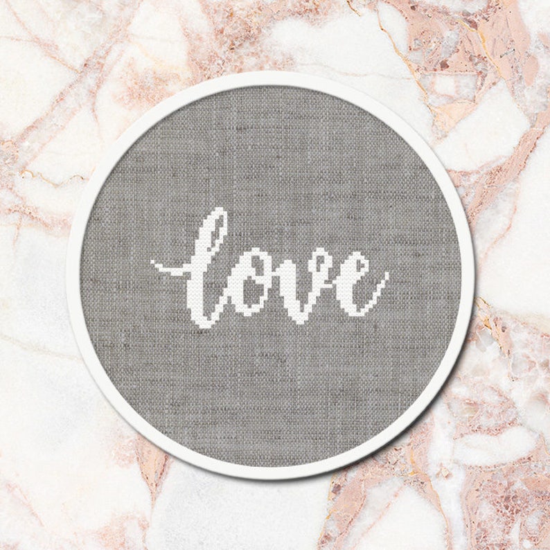 Love Cursive Cross Stitch Pattern Love Modern Simple Cute - Etsy
