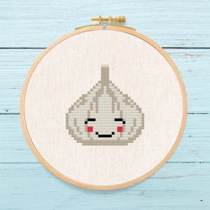 Stinky but Cute Garlic Cross Stitch Pattern. Happy Cute Kawaii Food ...
