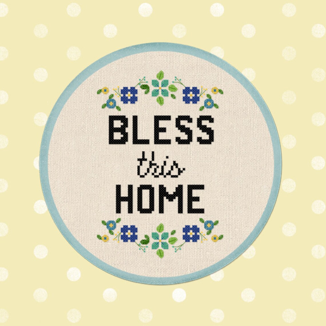 Bless This Home Cross Stitch Pattern. Flowery Quote Wreath - Etsy