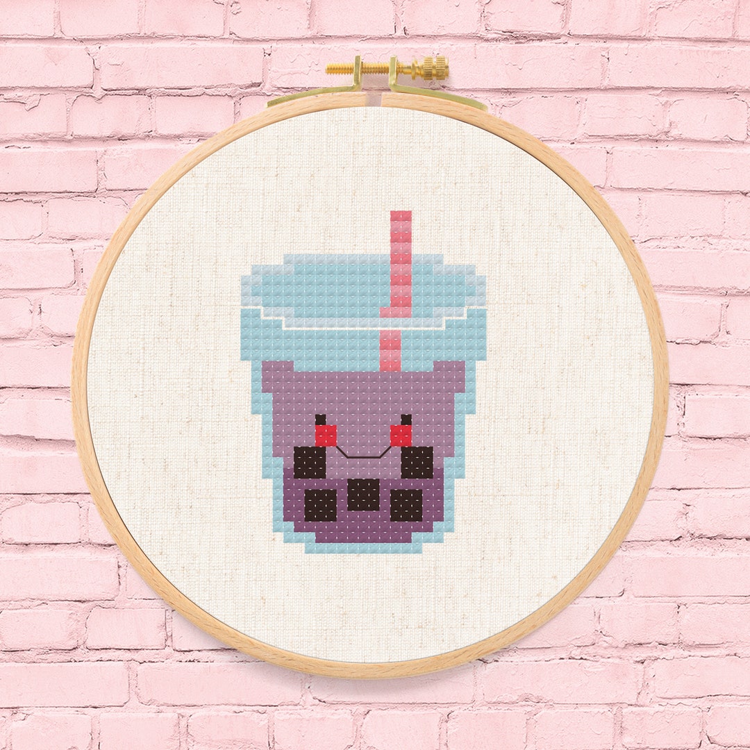 Taro Boba Cross Stitch Pattern, Boba Bubble Tea Modern Simple Cute ...
