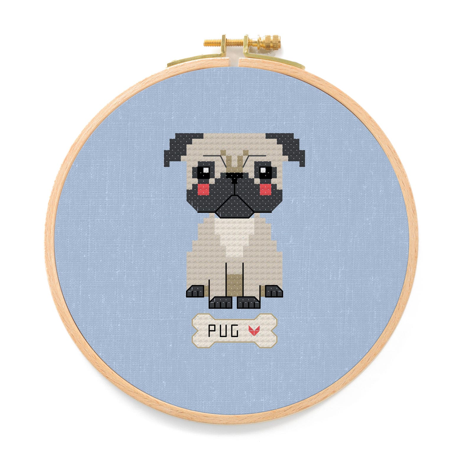 Cute Pug Cross Stitch Pattern, Pet Dog Cross Stitch, Modern Simple Cute ...