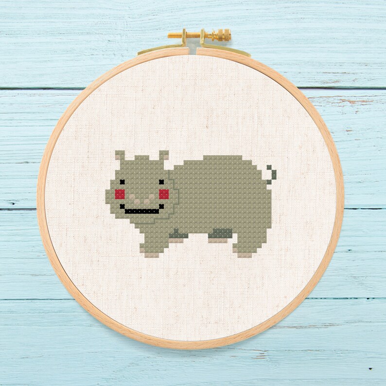 Hippo Cross Stitch Pattern Modern Simple Cute Animal Nursery - Etsy