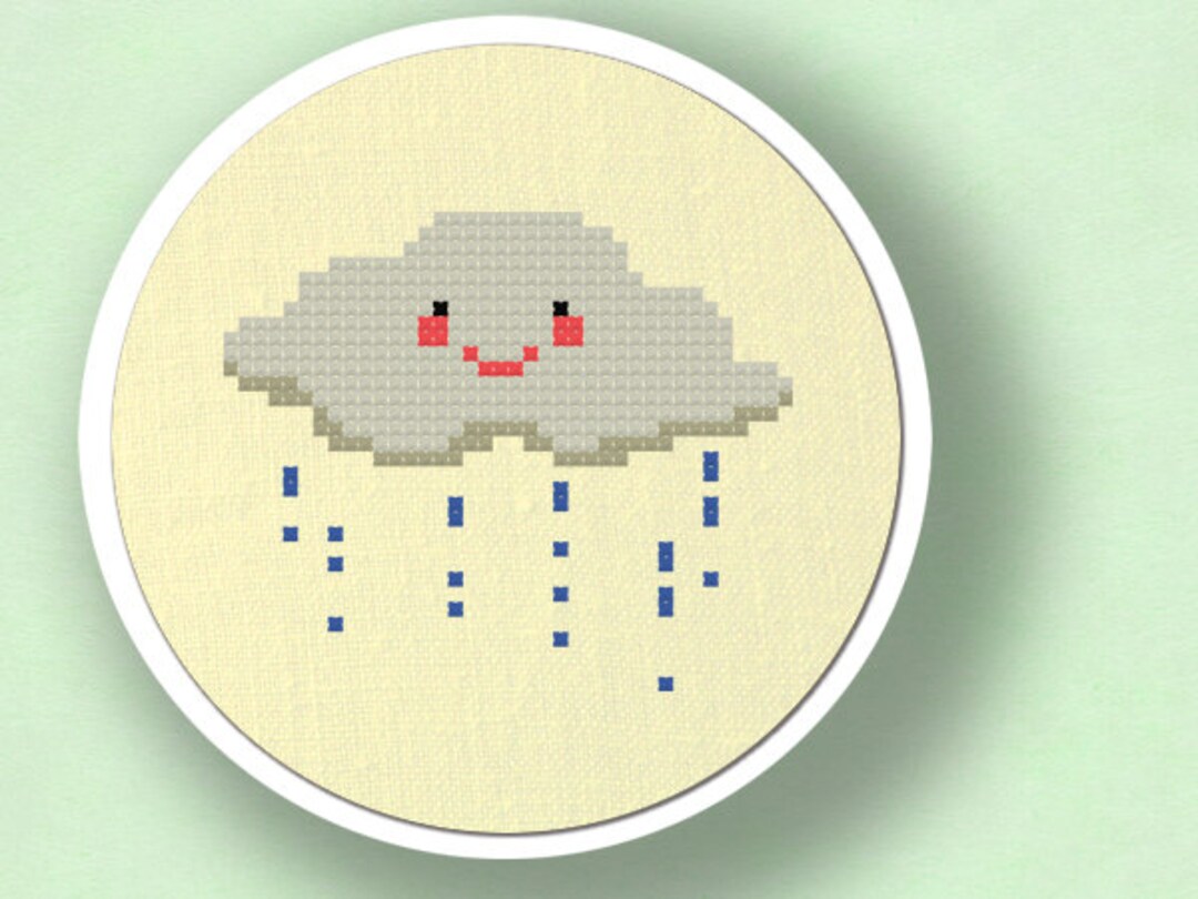 Cute Rainy Cloud Cross Stitch Pattern. Modern Simple Cute Counted Cross ...