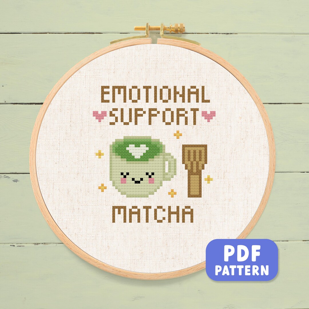 Emotional Support Matcha Cross Stitch Pattern: Beginner Friendly (PDF ...
