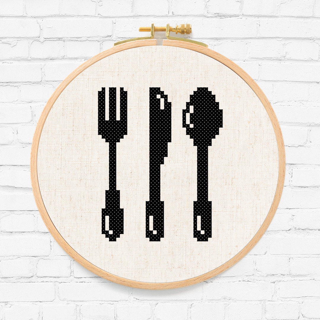 Utensils. Fork Knife Spoon Modern Simple Cute Counted Cross Stitch PDF ...