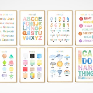 Set of 8 Watercolor Educational Posters | Classroom Decor | Nursery Art ...