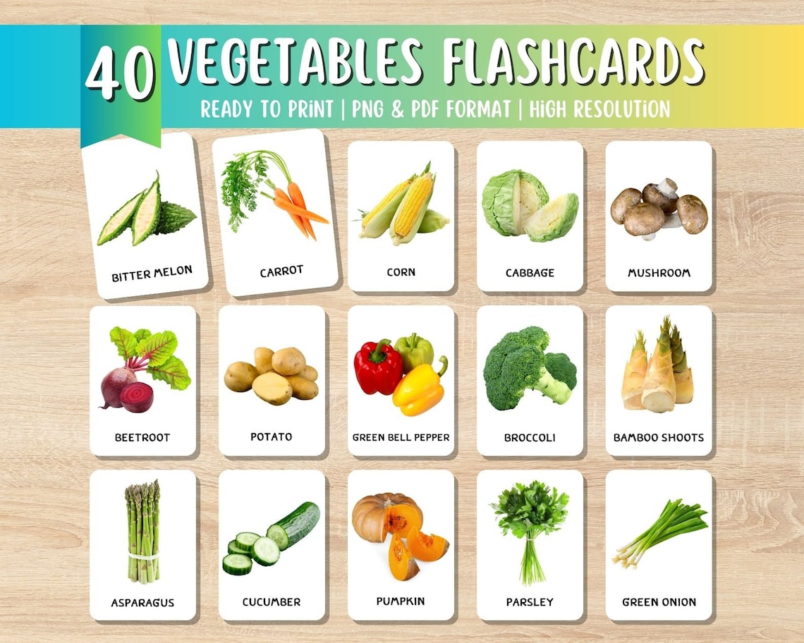 Flashcards for Kids, Vegetables (real Pictures), Vegetables Cards ...