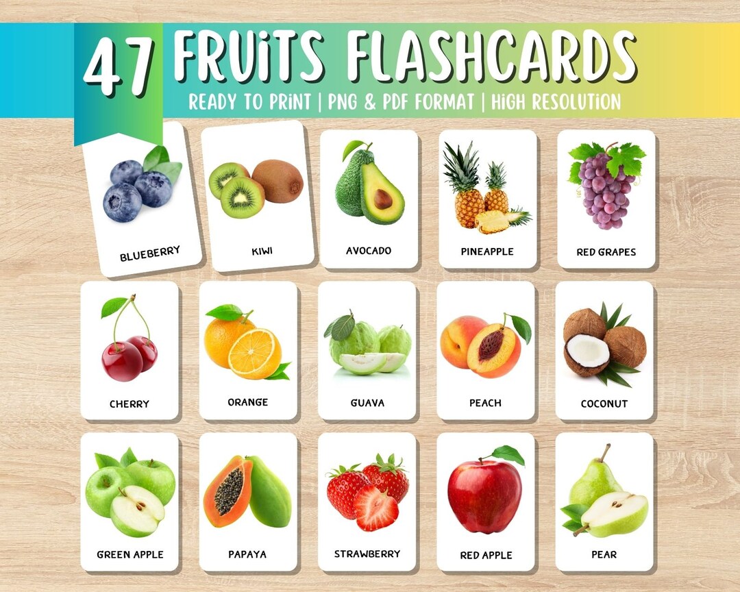 Flashcards for Kids, Fruits (real Pictures), Fruits Cards, Montessori ...