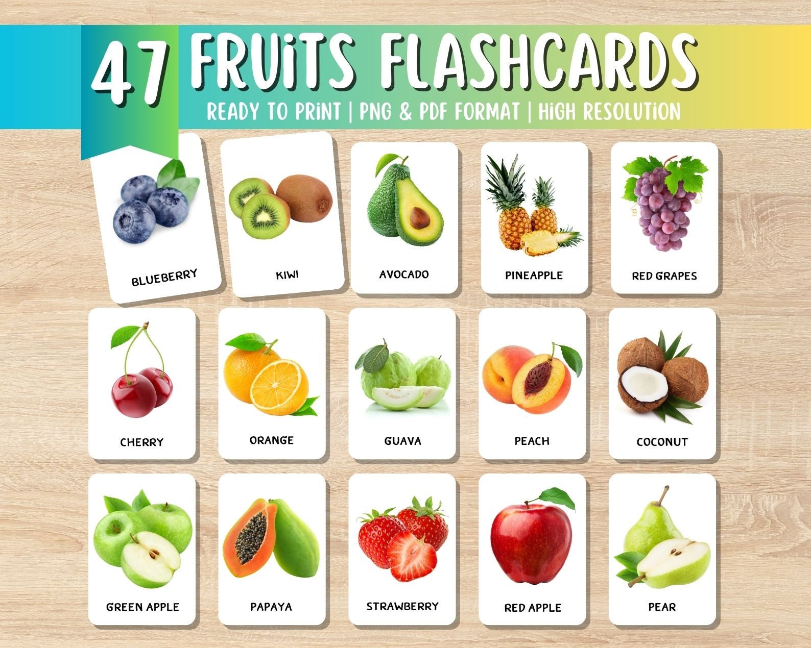 Flashcards for Kids, Fruits (real Pictures), Fruits Cards, Montessori ...