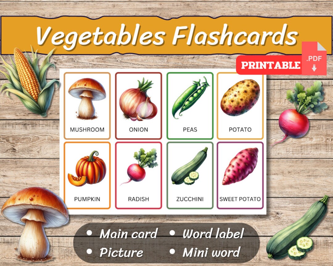 Vegetable Flashcards, Vegetable Cards Printable, Learning Vegetable ...