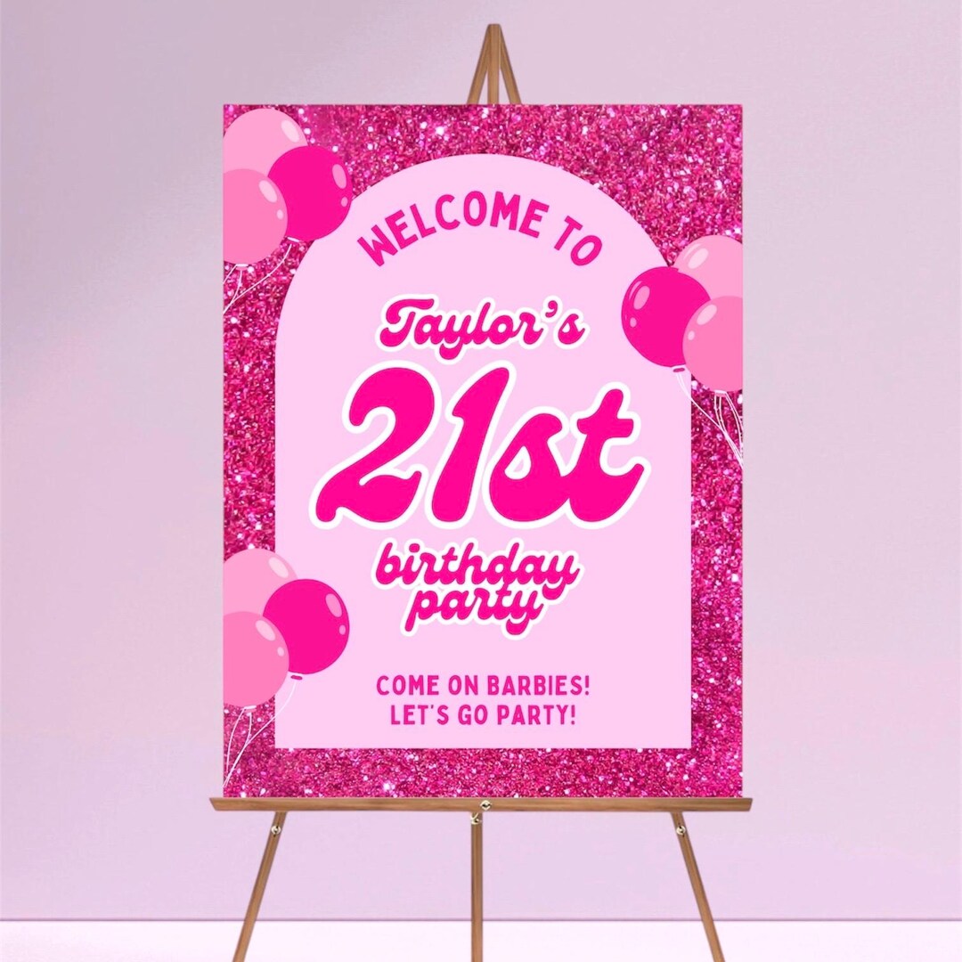 Pink Doll Birthday Party Sign | Pink Party Decor | Editable 21st ...