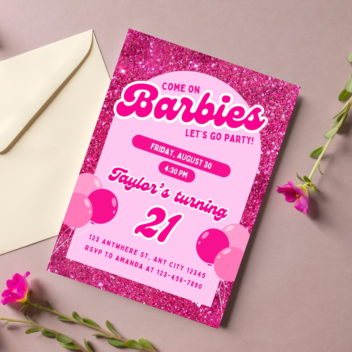 Pink Barbie Birthday Invitation | Editable Birthday Party Invite ...