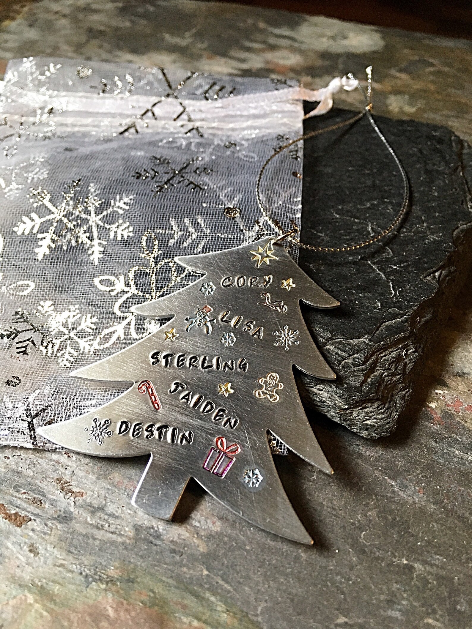 Personalized Hand Stamped Metal Christmas Tree Ornament, Family ...