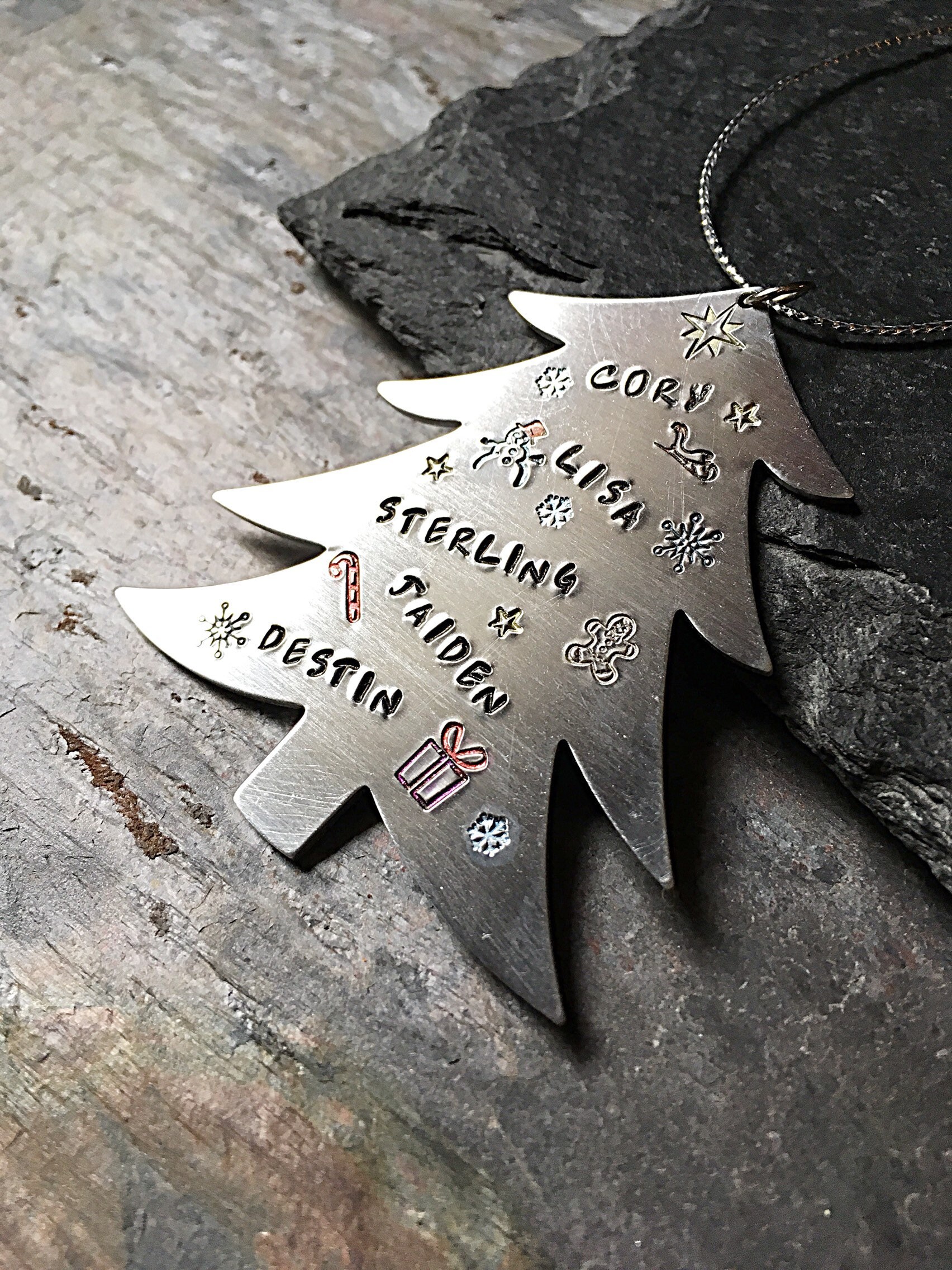 Personalized Hand Stamped Metal Christmas Tree Ornament, Family ...