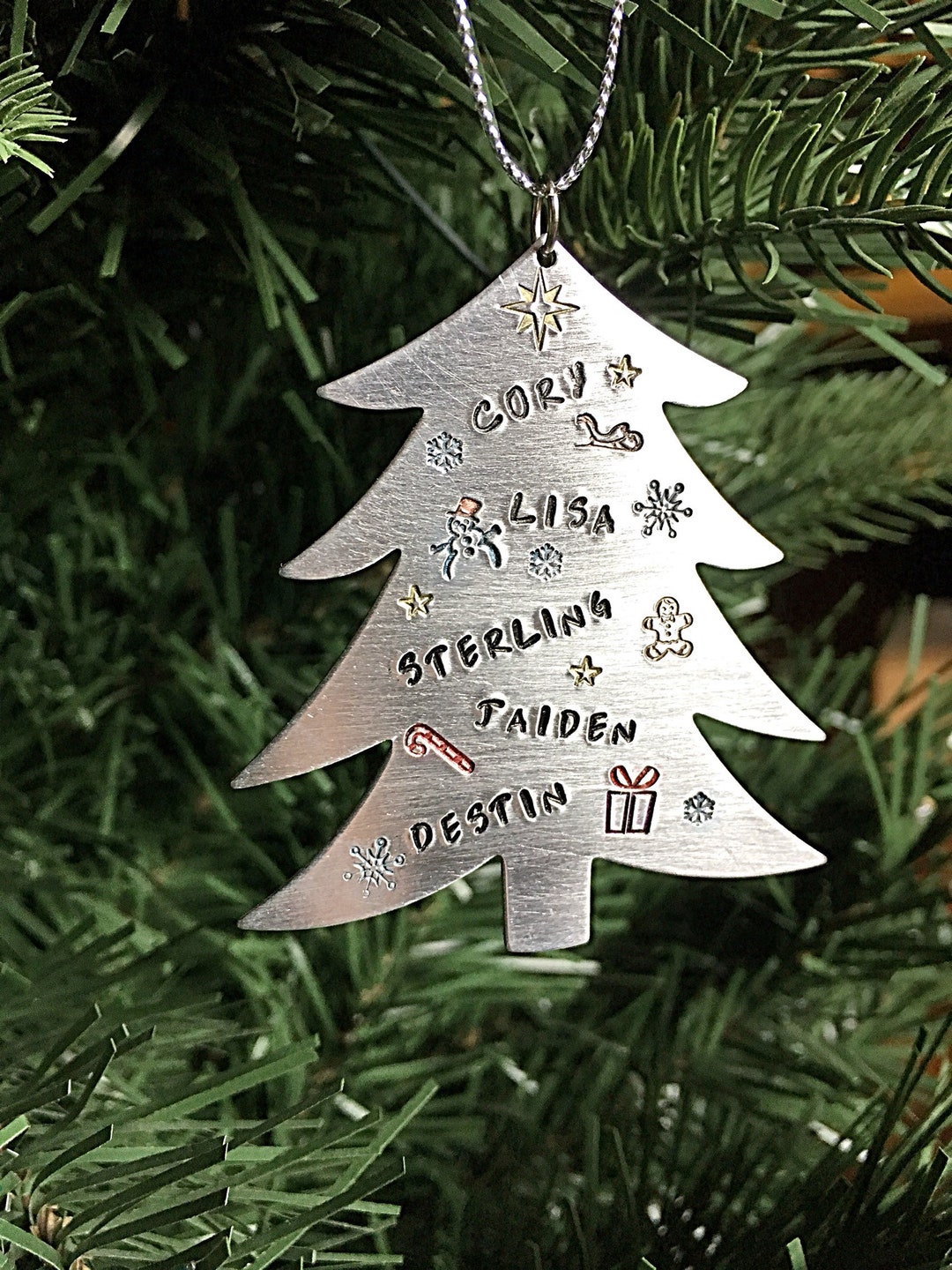 Personalized Hand Stamped Metal Christmas Tree Ornament, Family ...