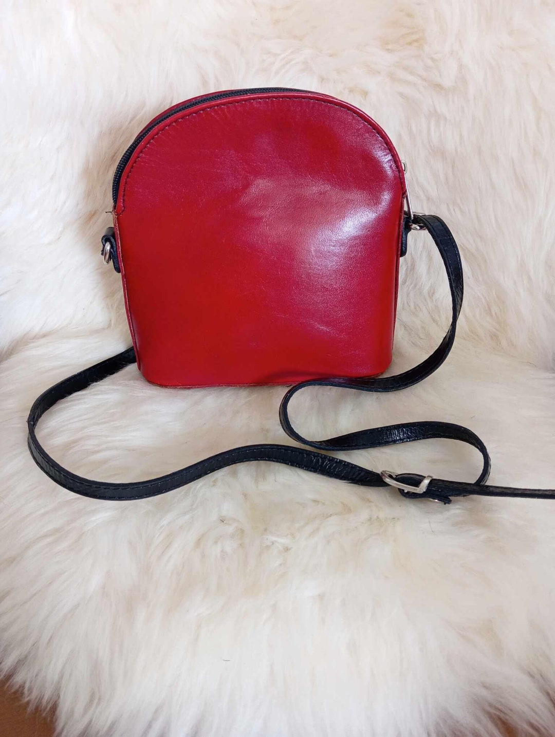 Vintage Red Leather Italian Vera Pelle Handbag - Etsy