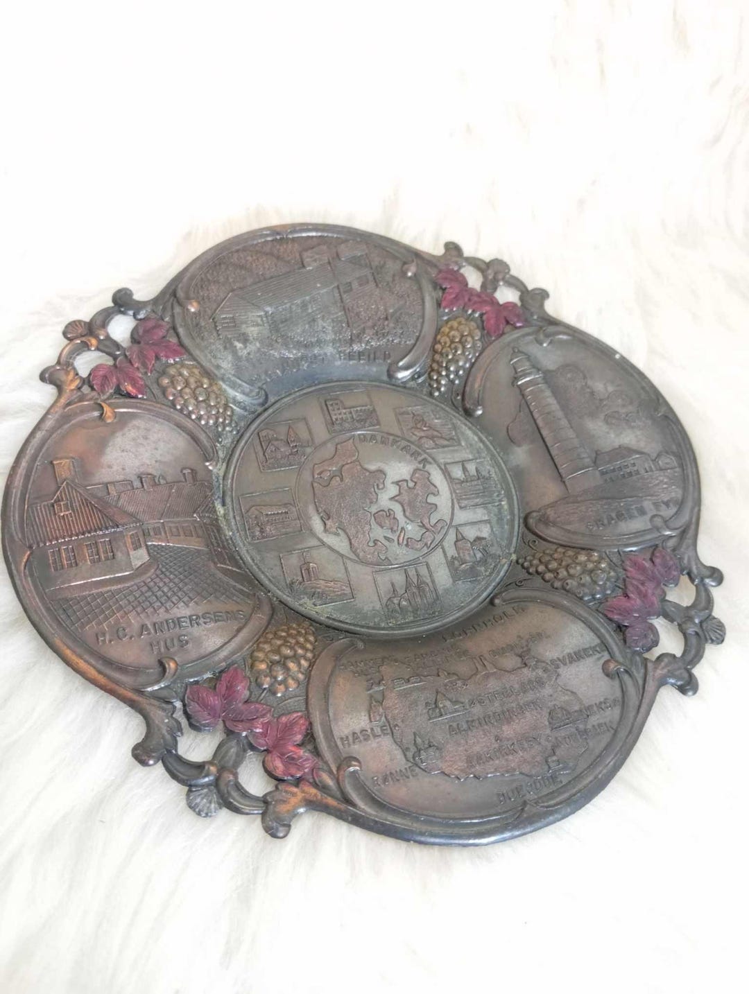 Vintage Danish Metal Plaque With Historic Landmarks - Etsy