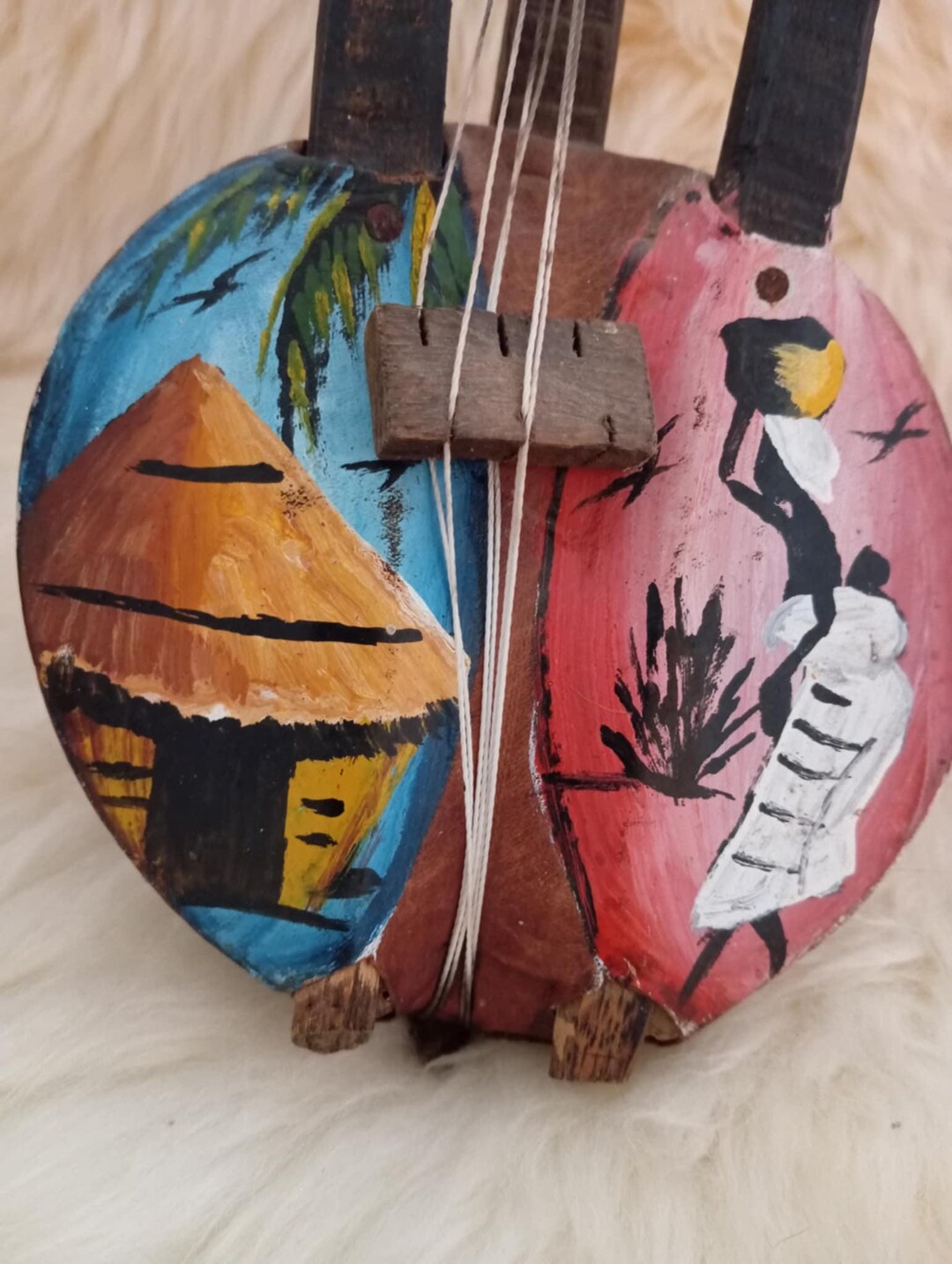 Old Vintage Handmade African Kora Instrument With Hand Painted Ethnic ...
