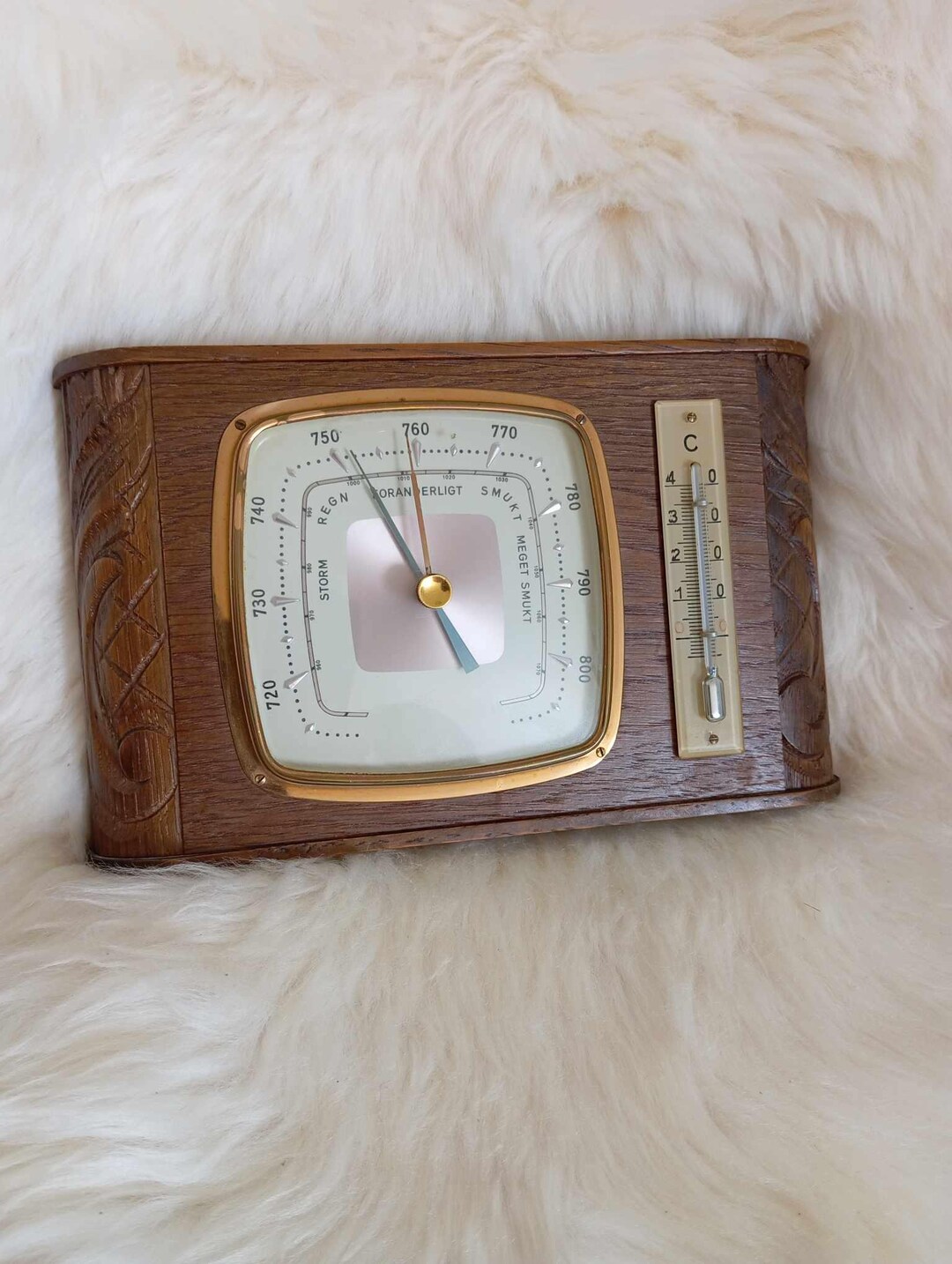Vintage Wooden Barometer / Thermometer - Etsy