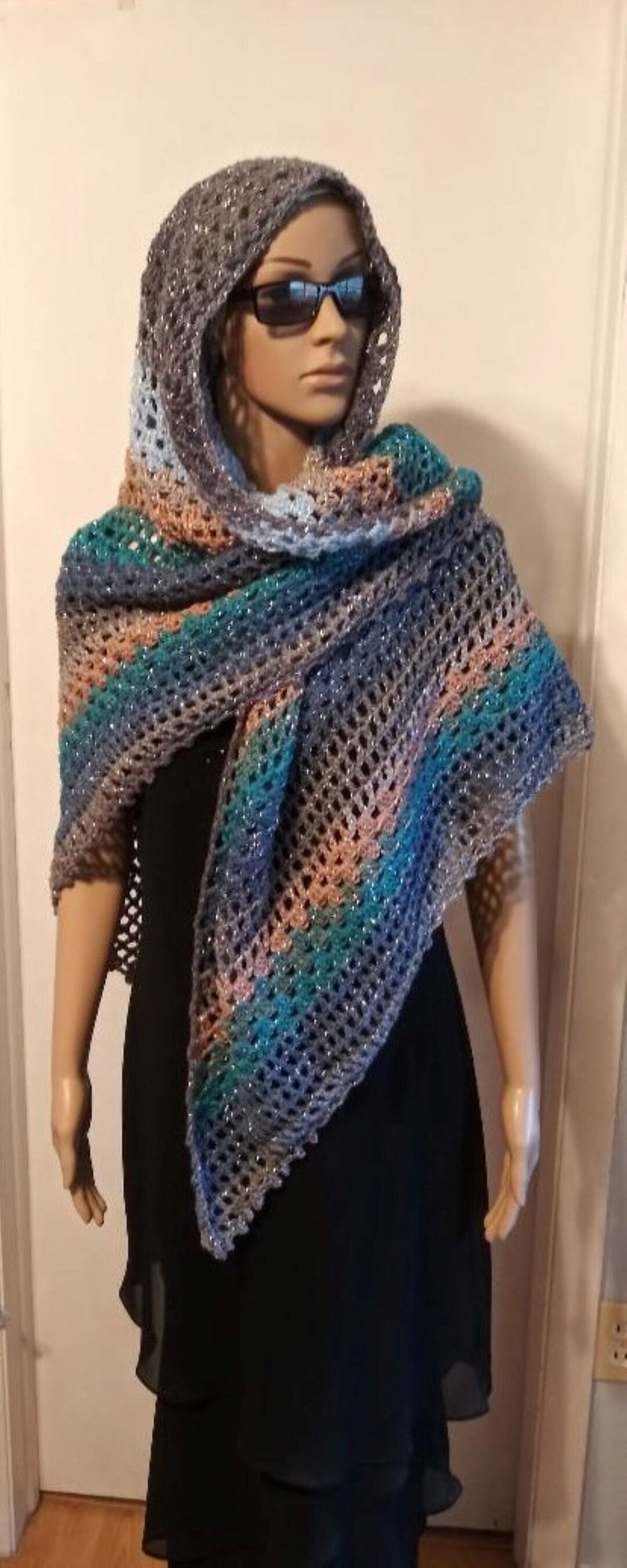Crocheted Shawl Wrap Open Work Pattern Long Length - Etsy