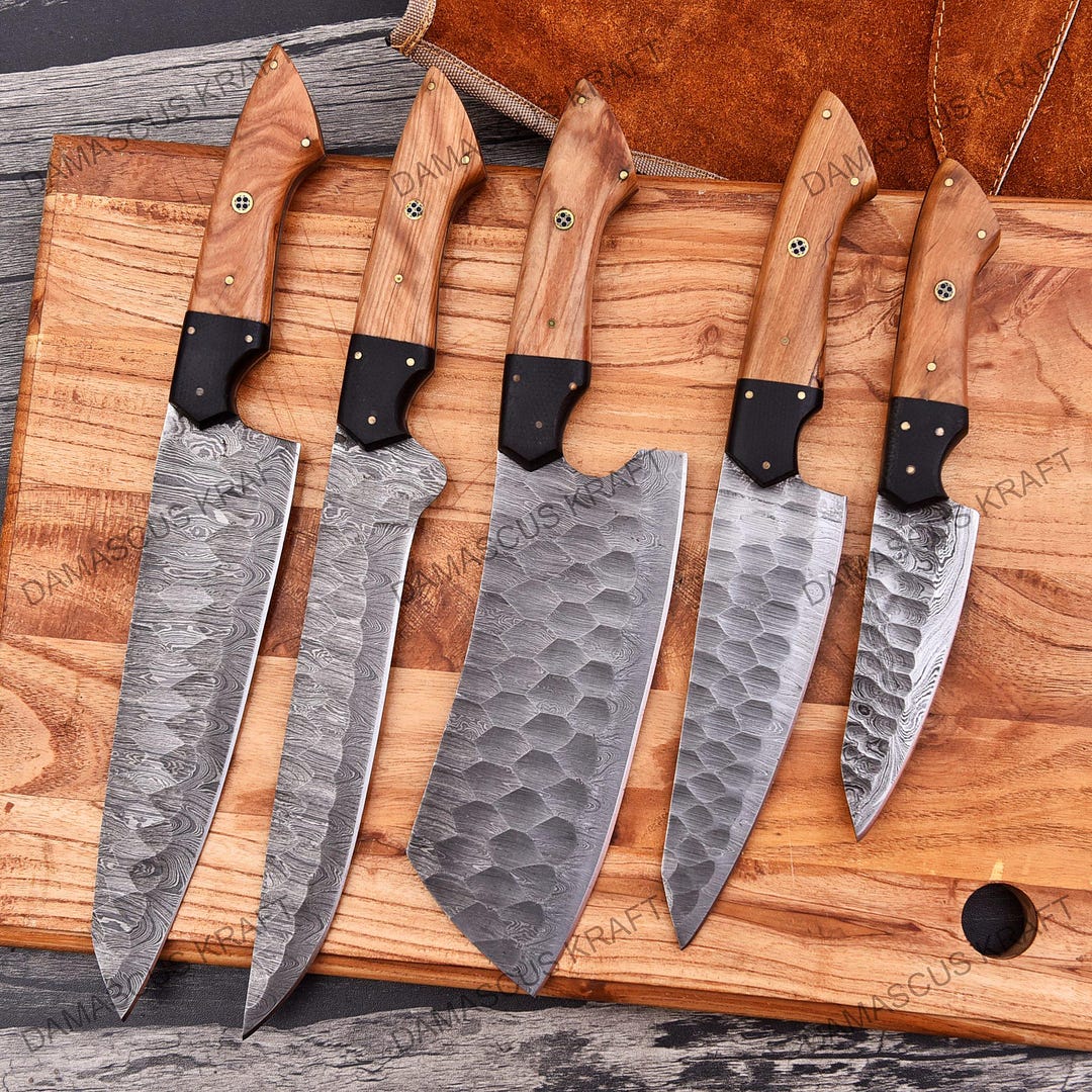 Damascus Steel Chef Set, Hand Forged Damascus Chef Set, Damascus Chef ...