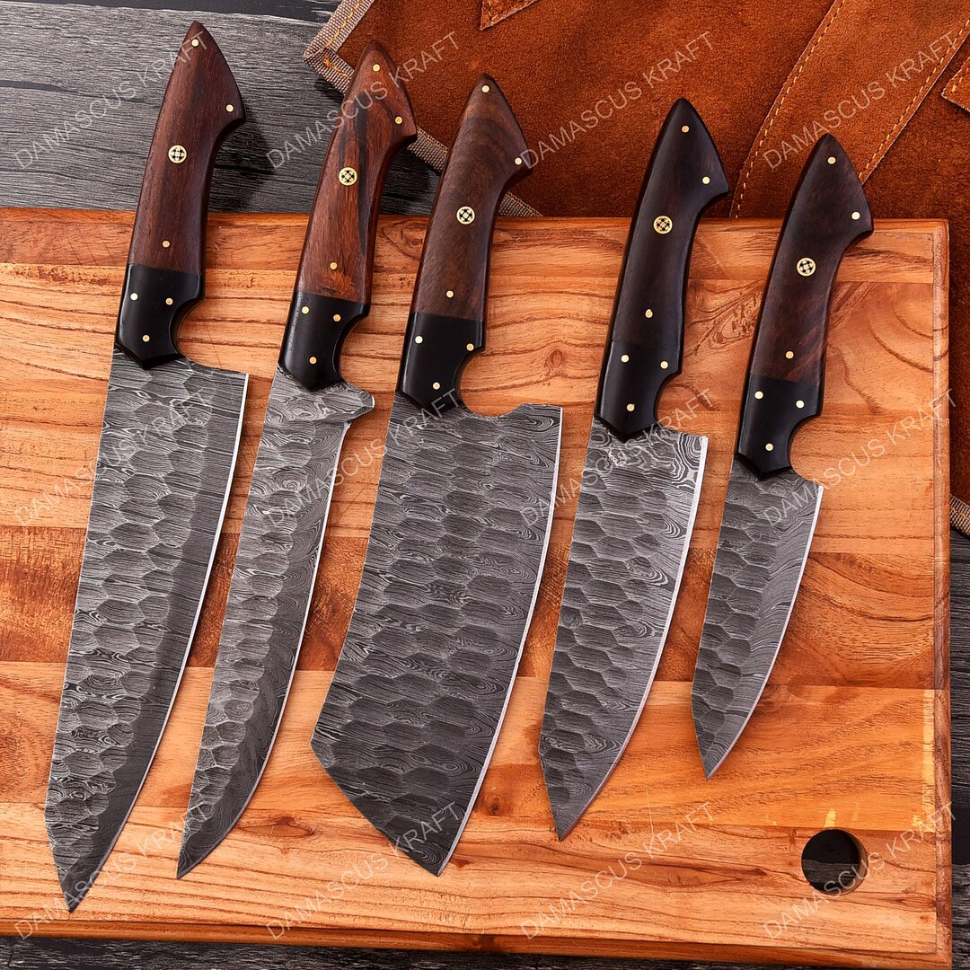 Hand Forged Damascus Chef Set, Handmade Kitchen Knife, Damascus Chef ...