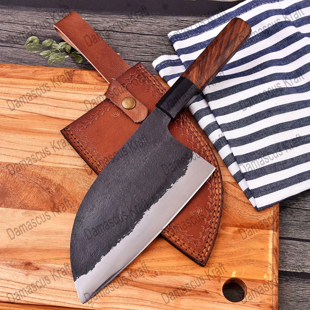 Hand Forged D2 Steel Serbian Cleaver Knife With Leather Sheath ...