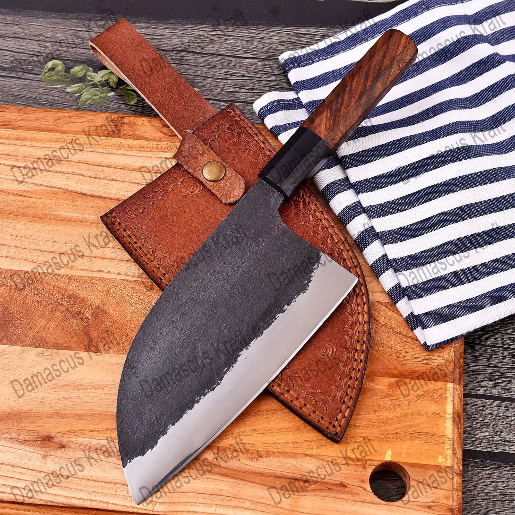 Hand Forged D2 Steel Serbian Cleaver Knife With Leather Sheath ...