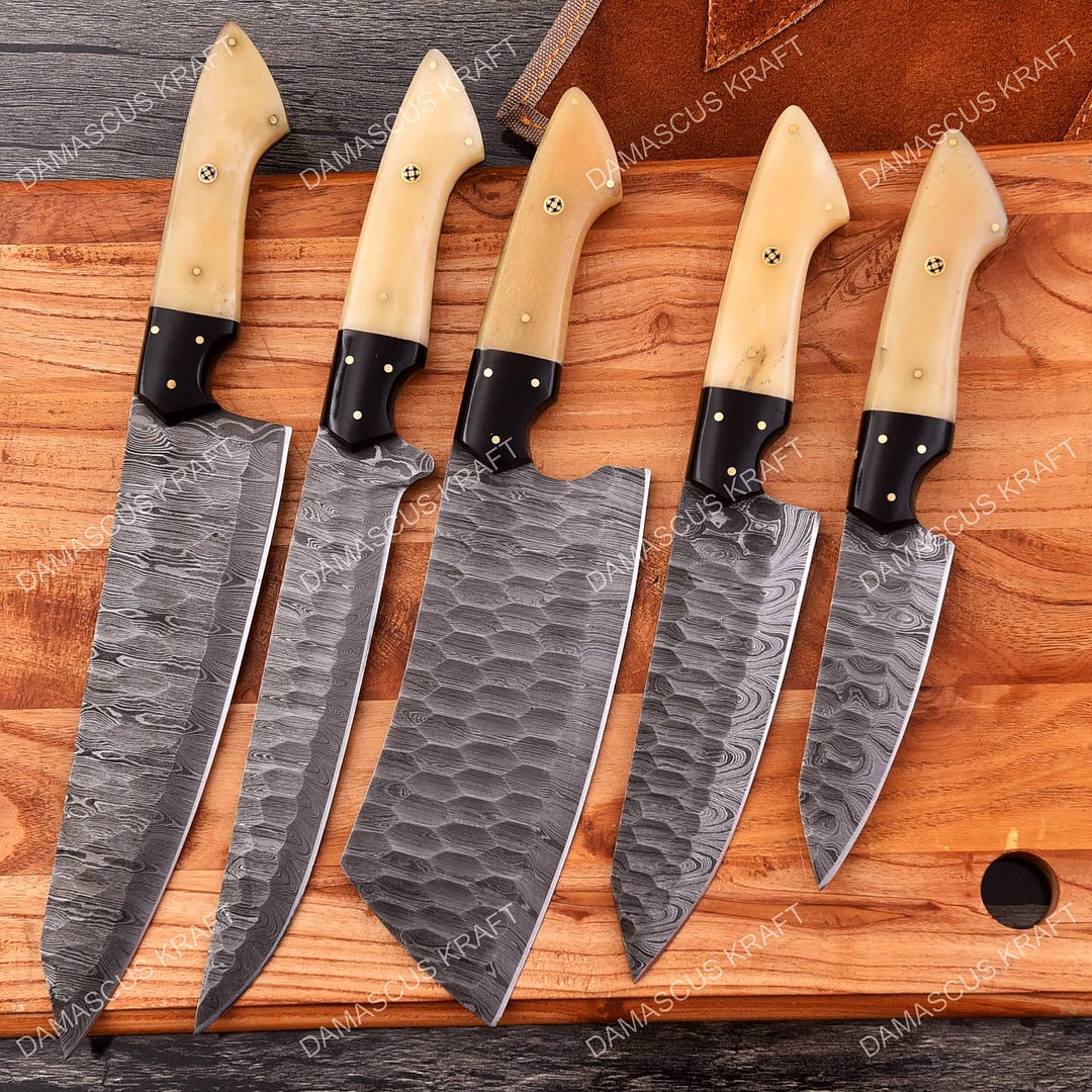 Damascus Steel Chef Set, Hand Forged Damascus Chef Set, Damascus Chef ...