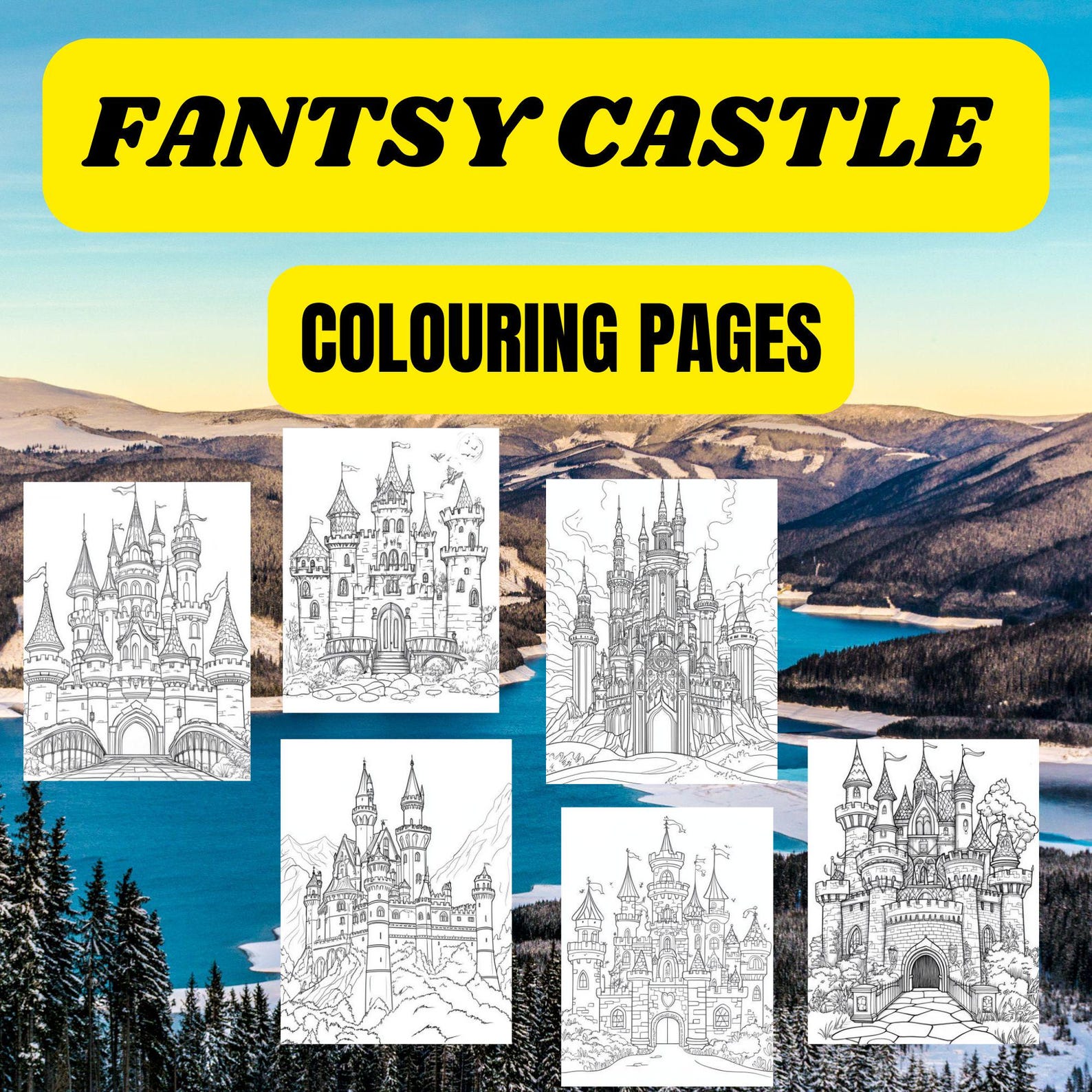80 Fantasy Castles Coloring Pages for Adults, Architecture Coloring ...