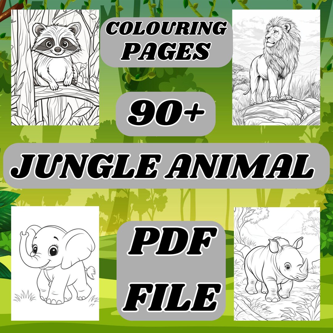 90 JUNGLE Animals Outline Coloring SVG Clipart Wild Jungle Animals Lion ...