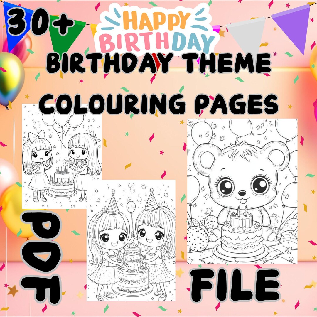 25+ Birthday Theme Coloring Page, Birthday Party Placemat, Printable ...