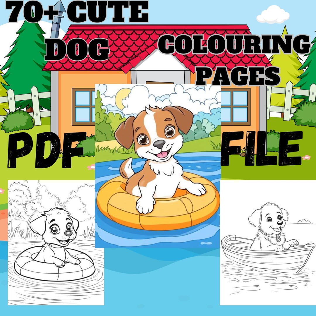 70 Cute Dog Coloring Pages, Kid's Dog Coloring Sheets, Digital Files ...