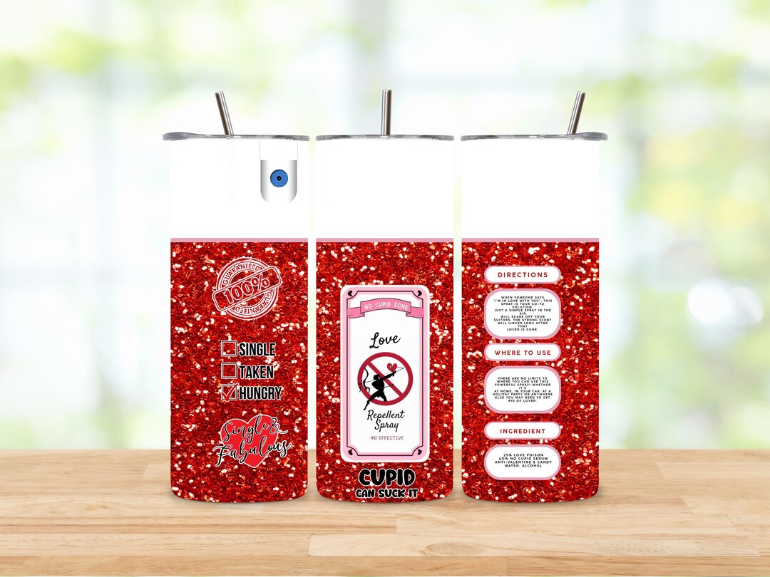 Anti Valentine's Day Tumbler Wrap, Glitter Love Repellent Spray Bottle ...