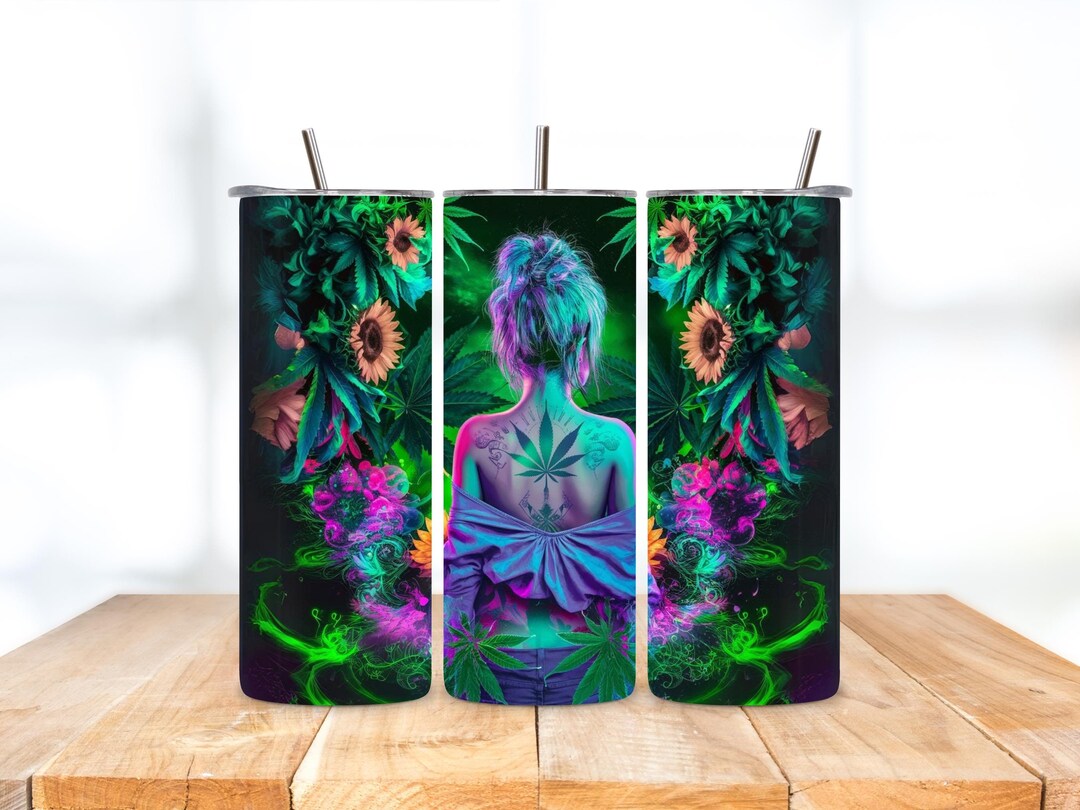 Tattooed Woman With Cannabis Leaves 20oz Skinny Tumbler Wrap, Sunflower ...
