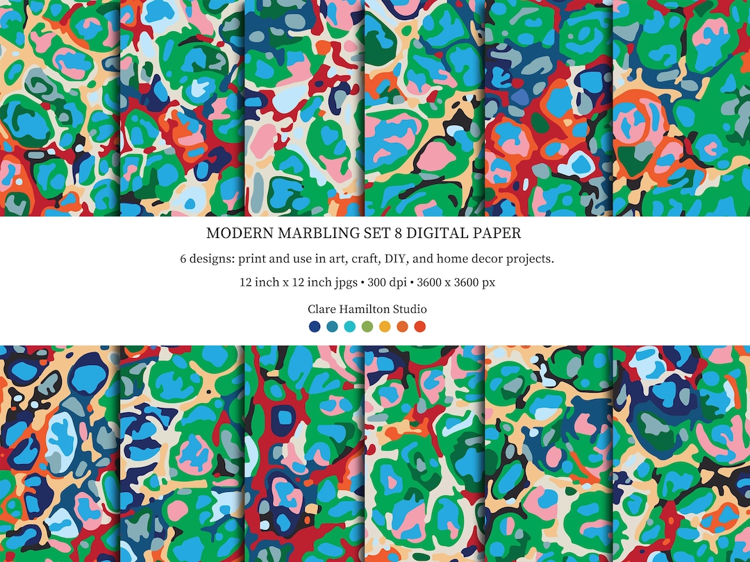 Modern Marbling Paper Set 8 Paper Craft Projects Decorative Papers Wall Art Scrapbooking ...