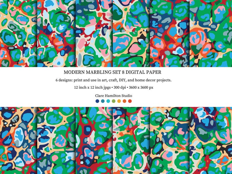 Modern Marbling Paper Set 8 Paper Craft Projects Decorative Papers Wall ...