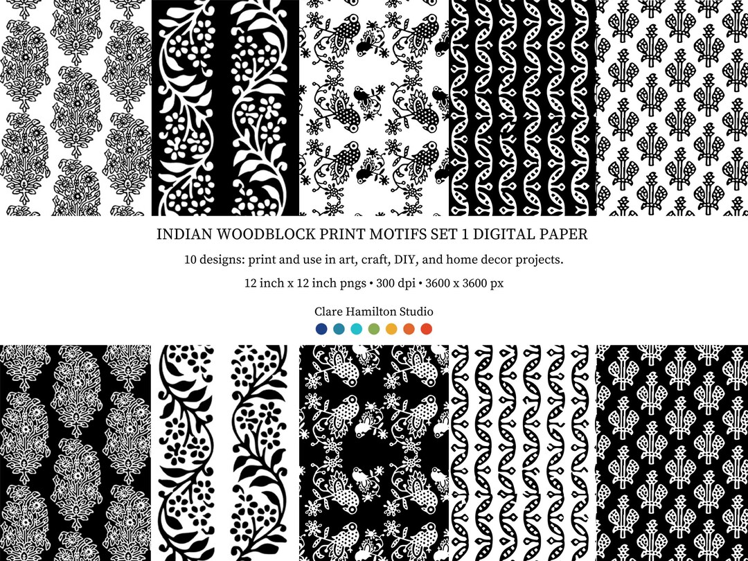 Indian Woodblock Print Motifs Paper Set 1 Art and Craft Projects ...