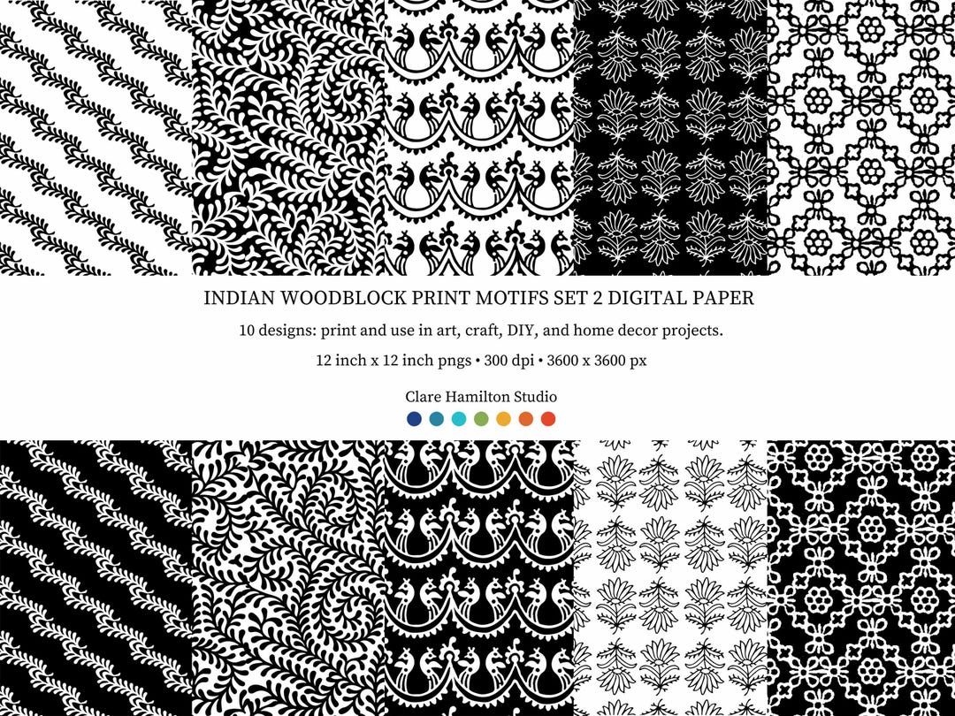 Indian Woodblock Print Motifs Paper Set 2 Art and Craft Projects ...